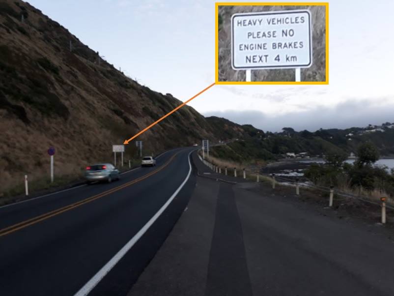 No Engine Braking sign for Pukerua Bay – Pukerua Bay, New Zealand